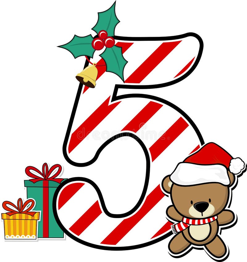 Number 3 with Cute Teddy Bear and Christmas Design Elements Stock ...