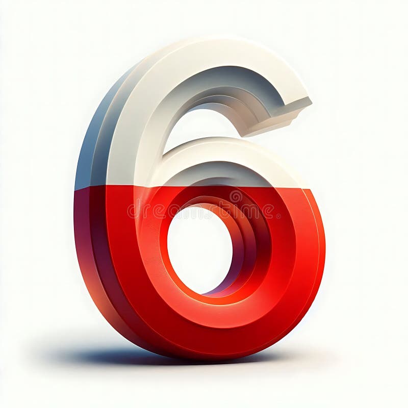 The Number 6 is in Red and White. it is a Stylized Number that Looks ...