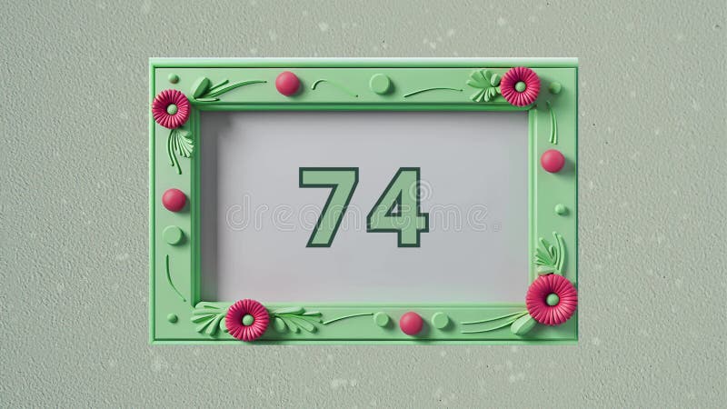 Number 74 Revealed Inside Green Window Style Bordered Rectangular Box ...