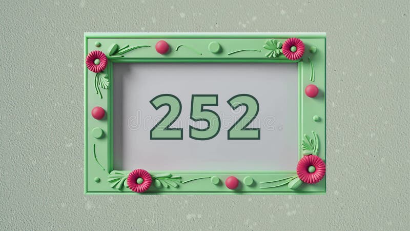 Number 252 Revealed Inside Green Window Style Bordered Rectangular Box ...