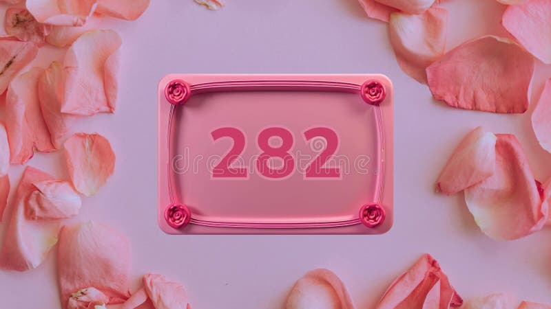 Number 282 Revealed on Soft Glowing Pink Rectangular Frame Against Rose ...
