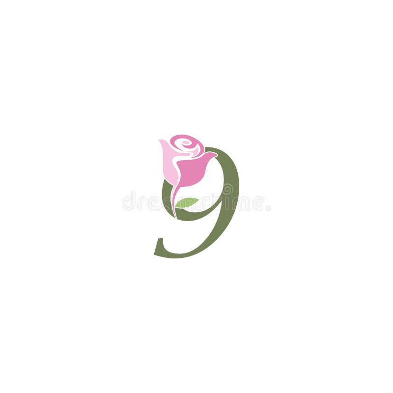 Number 9 with Rose Icon Logo Vector Template Stock Vector ...