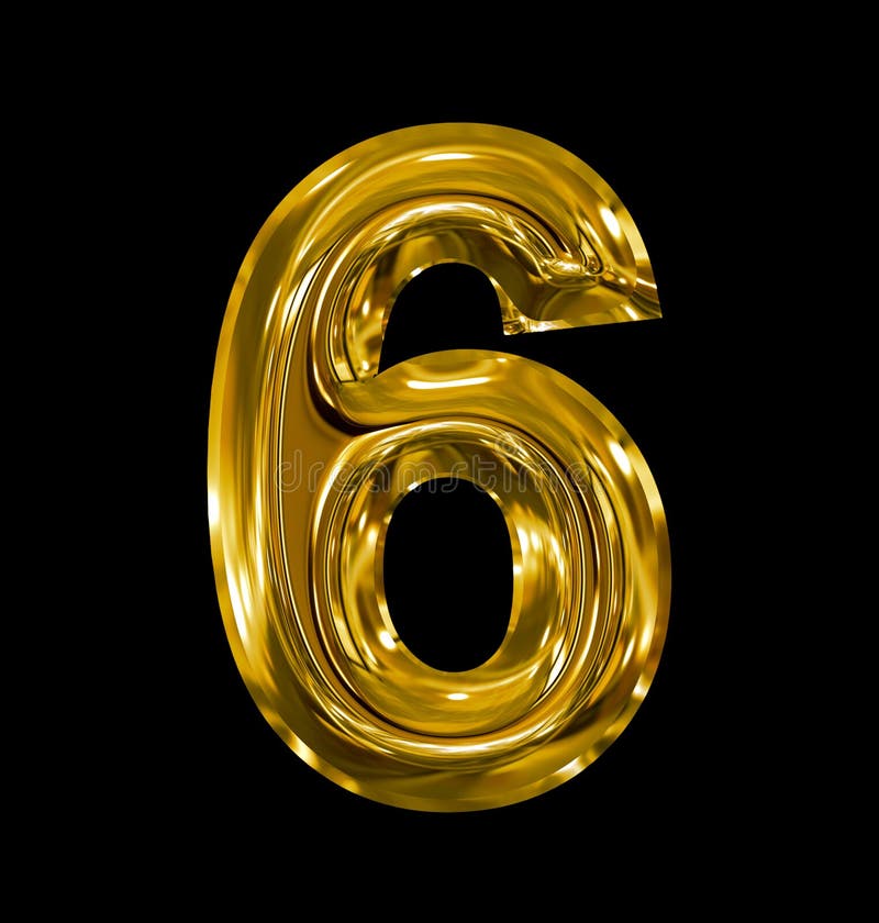 Number 6 Rounded Shiny Golden Isolated on Black Stock Illustration ...