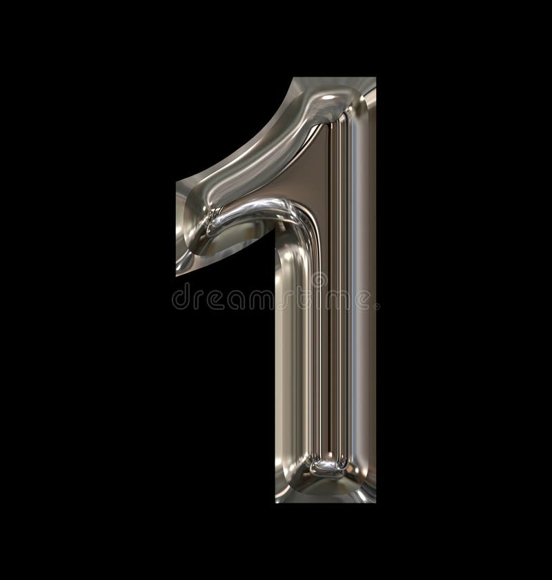 Number 1 Rounded Shiny Silver Isolated on Black Stock Illustration ...