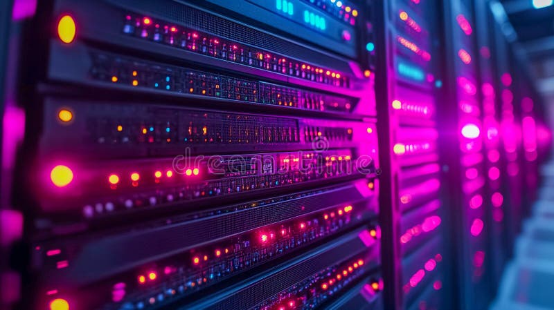 A Number of Server Racks Located in the Data Center. the Equipment is ...