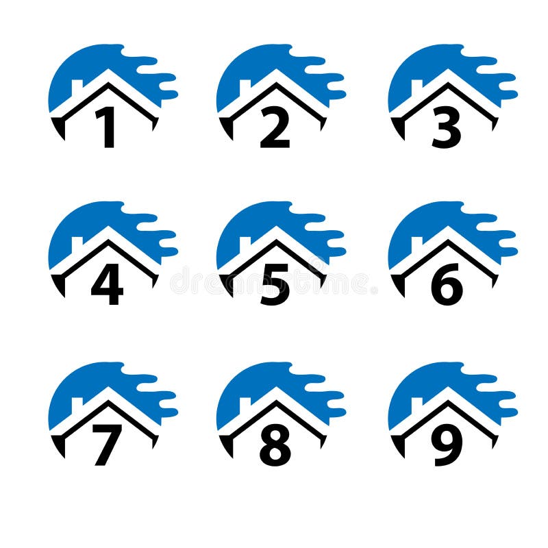 Number Set Button with Blue House, Icon Set. Flat Design Stock Vector ...