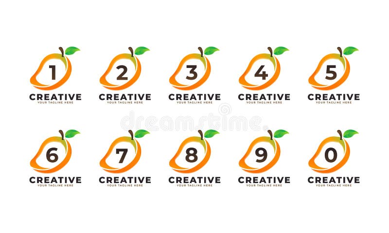 Number Set Vector Logo in Fresh Mango Fruit with Modern Style.Brand ...
