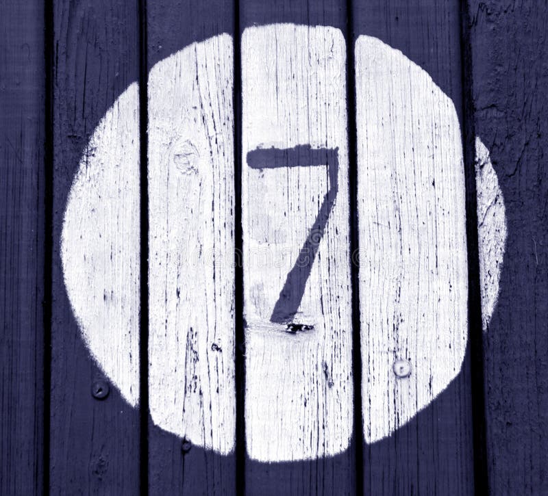 Number Seven on Blue Toned Wooden Wall Stock Image - Image of decayed ...