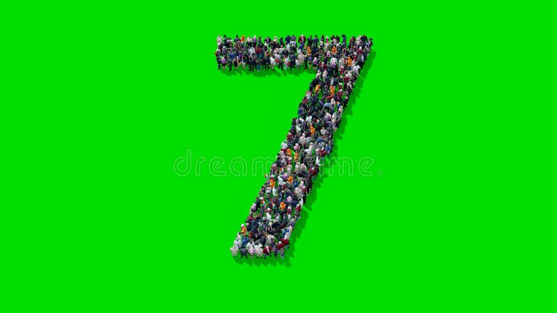 Number Seven from the Crowd of People on Green Screen 3D Animation 7 ...