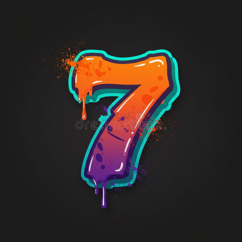 The Number Seven is Depicted in a Vibrant, Graffiti Style with a ...