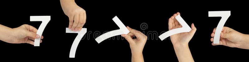 Number Seven in Hand. Hand Holding White Number 7 on Blue Background ...