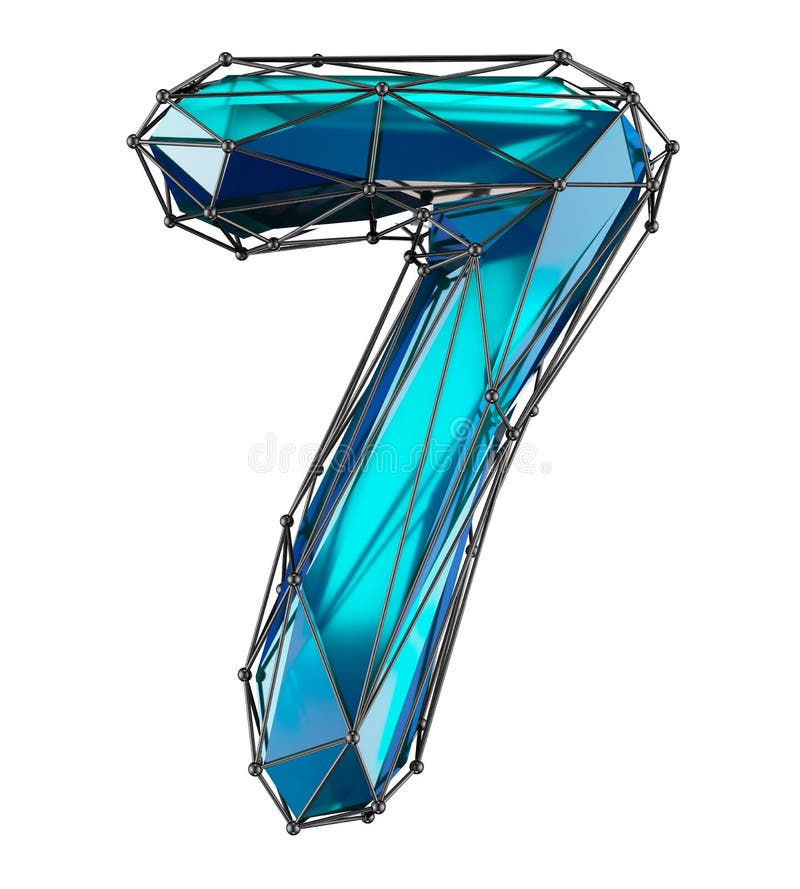 Number 7 Seven in Low Poly Style Blue Color Isolated on White ...