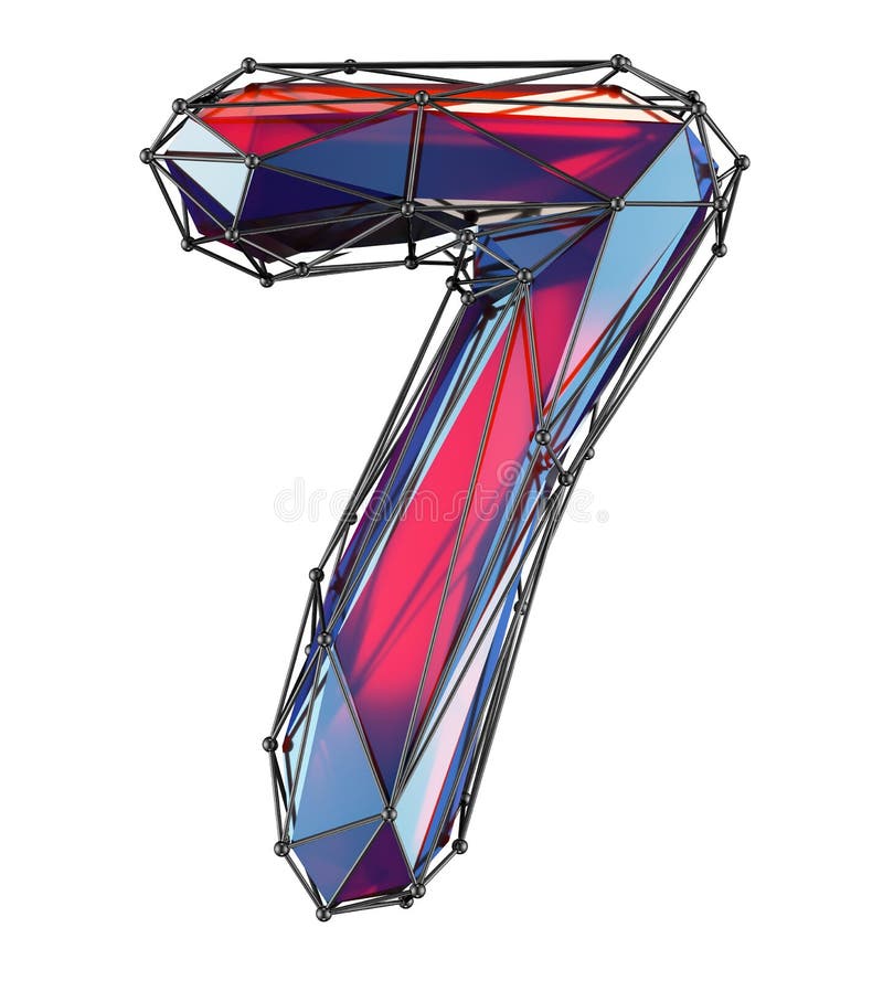 Number 7 Seven in Low Poly Style Red Color Isolated on White Background ...
