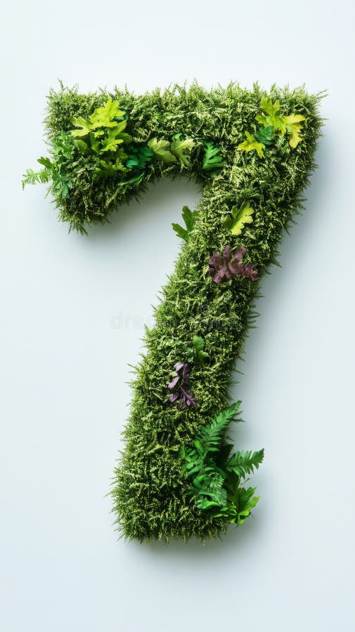 Number Seven Made of Grass and Small Plants on Light Background Stock ...