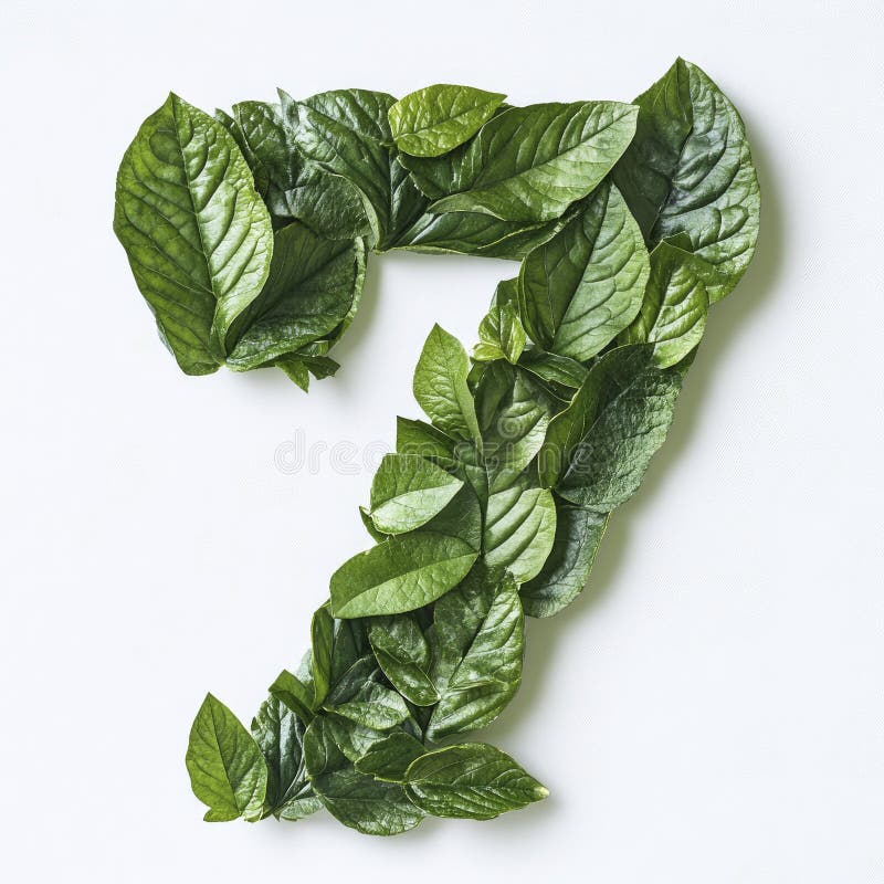 Number Seven Formed by Fresh Green Leaves Stock Illustration ...