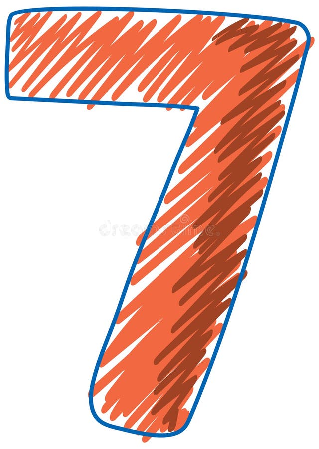 Number Seven in Pencil Colour Sketch Simple Style Stock Vector ...