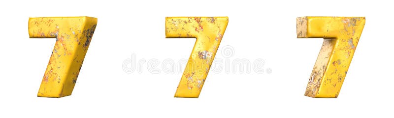 Number 7 Seven from a Set of Metallic Yellow Grunge Numbers. Isolated ...