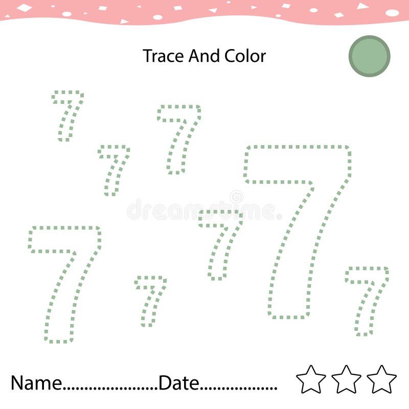 Number Seven Tracing Practice Worksheet for Kids Learning To Count and ...