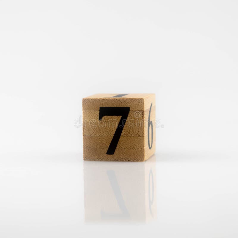 Number 7 Seven Wooden Cube with Number Isolated in White with ...