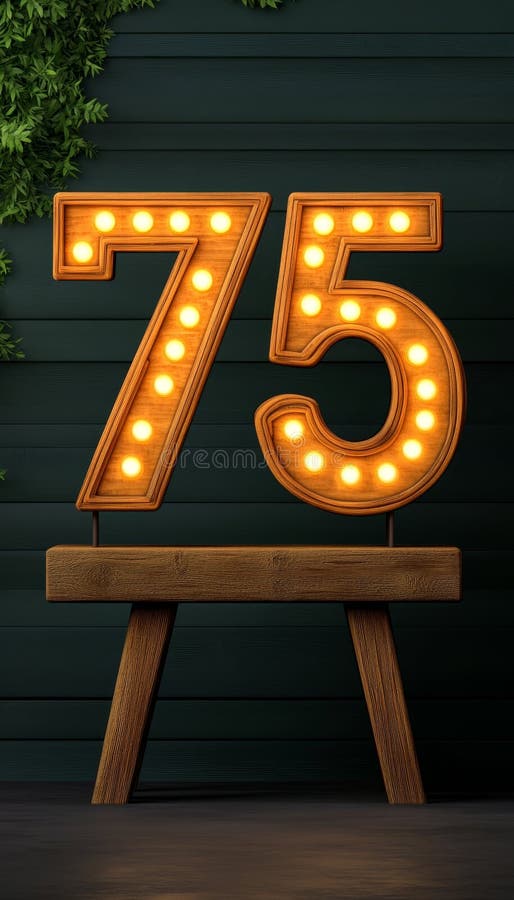 Number 75 Seventy Five, Light Up Marquee Bulb, Rustic Wood Stand ...