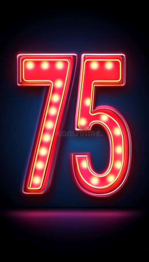 Number 75 Seventy Five Made of Red Neon Light Bulbs with Glowing Wires ...