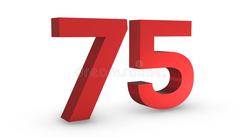 Number 75 Seventy Five Red Sign 3D Rendering Isolated on White ...
