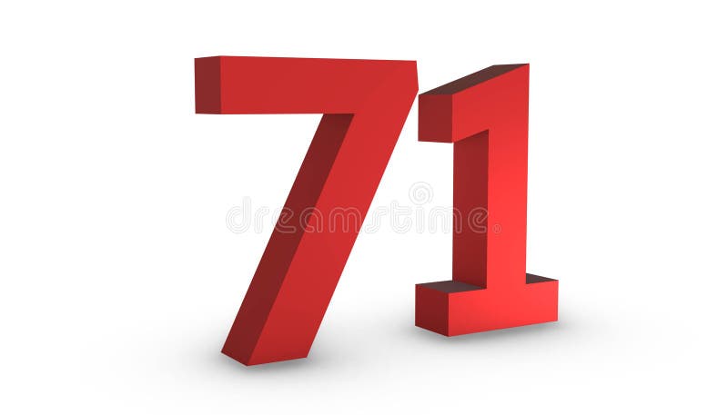 Number 70 Seventy One Red Sign 3D Rendering Isolated on White ...