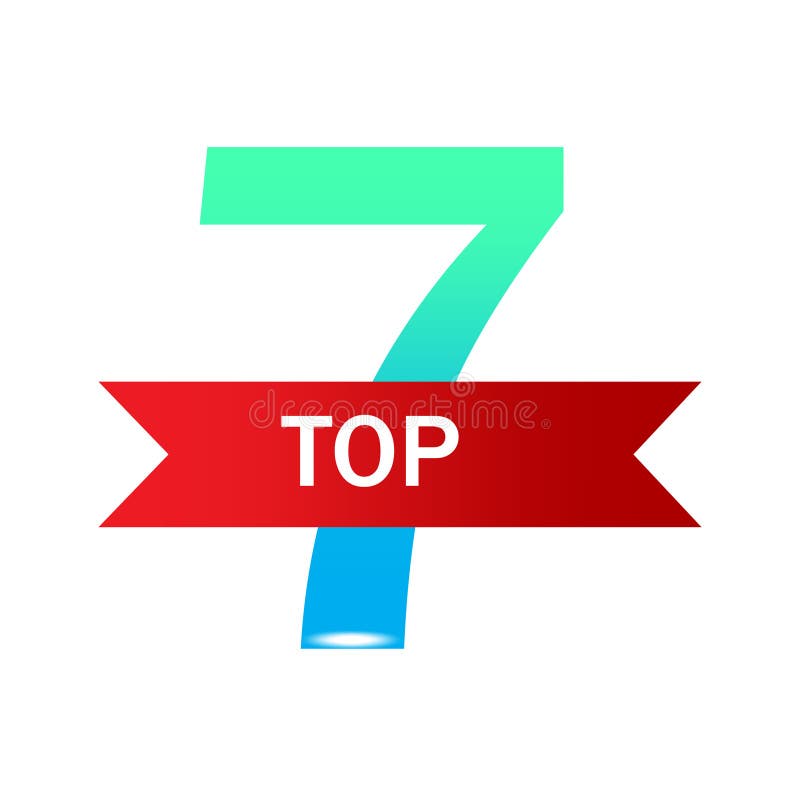 Number 7 Shape. Bright Seven Figure. Red TOP Ribbon. Vector Numeric ...