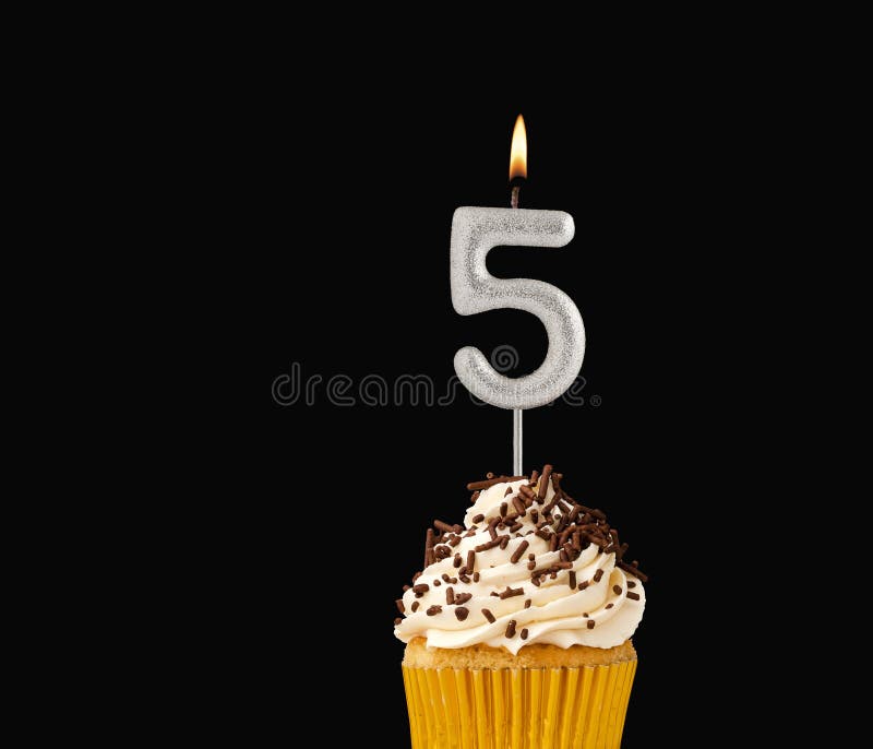 Number 5 Shaped Candles - Birthday Cupcake on Black Background Stock ...