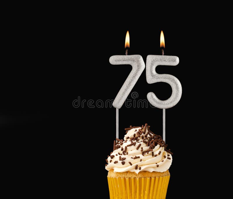 Number 75 Shaped Candles - Birthday Cupcake on Black Background Stock ...