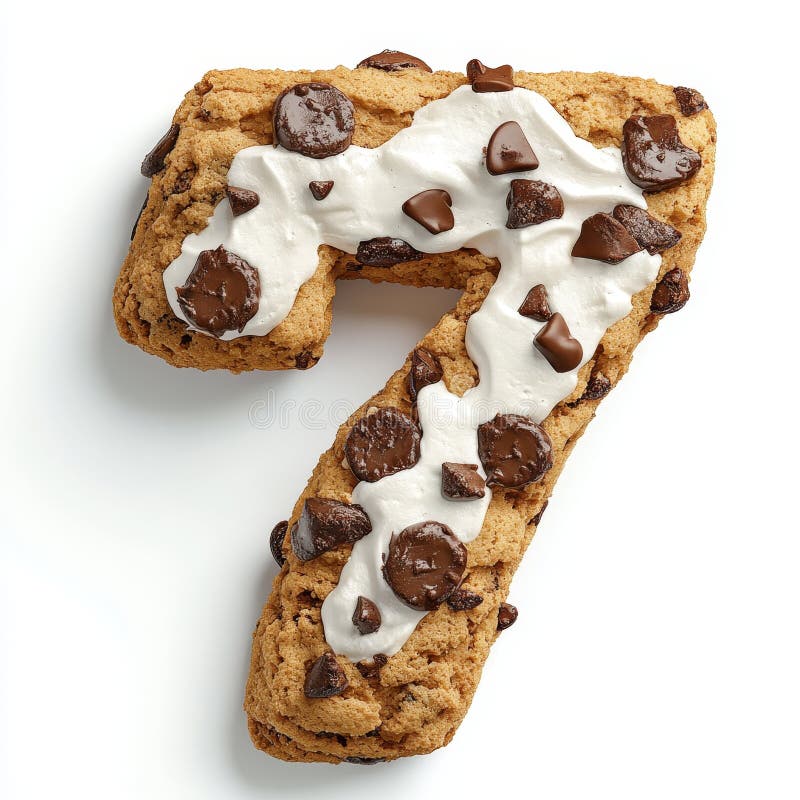 Number 7 Shaped Cookie with Chocolate Chips and Marshmallow Icing Stock ...