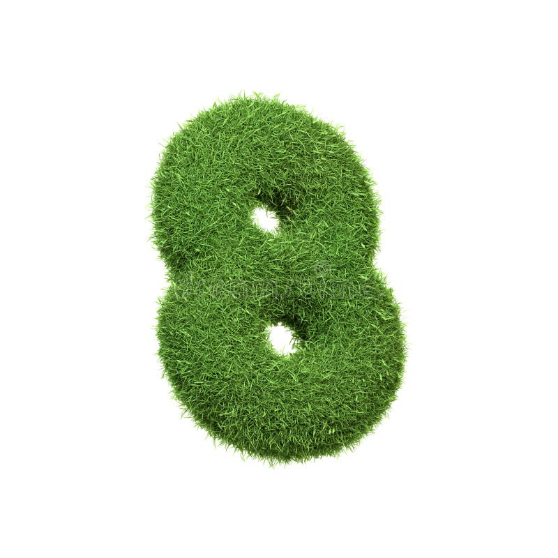 The Number 8 Shaped from Dense Green Grass, Set Against a Pure White ...