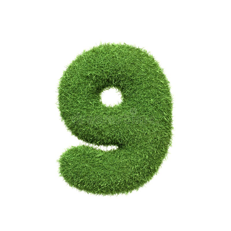 The Number 9 Shaped from Dense Green Grass, Set Against a Pure White ...