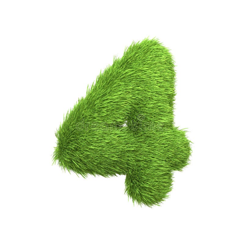 The Number 4 Shaped from Dense Green Grass, Set Against a Pure White ...