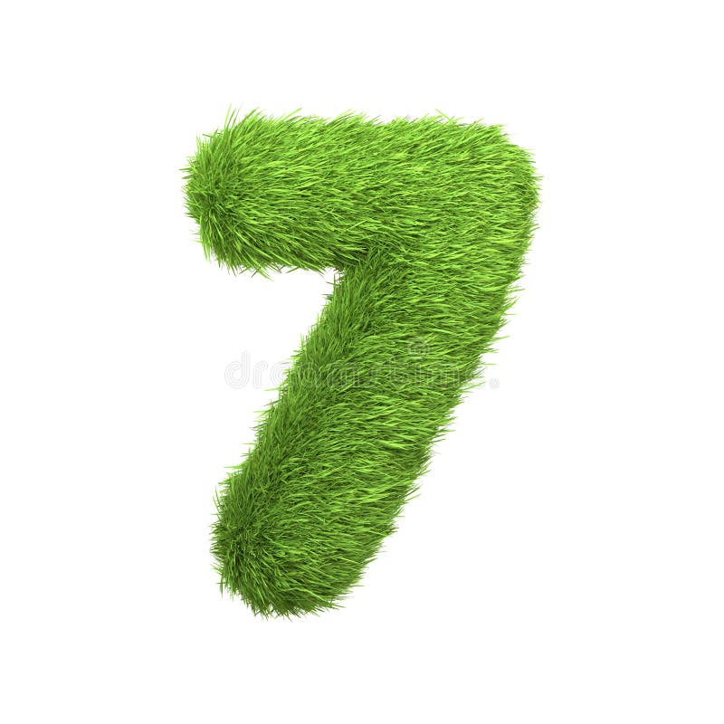 The Number 7 Shaped from Dense Green Grass, Set Against a Pure White ...