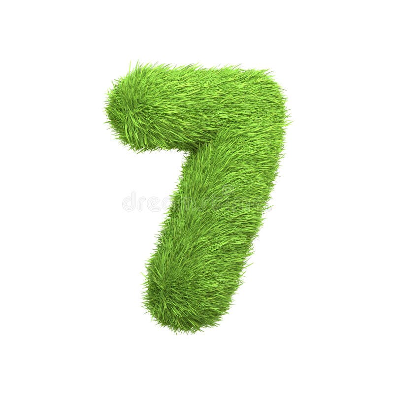 The Number 7 Shaped from Dense Green Grass, Set Against a Pure White ...
