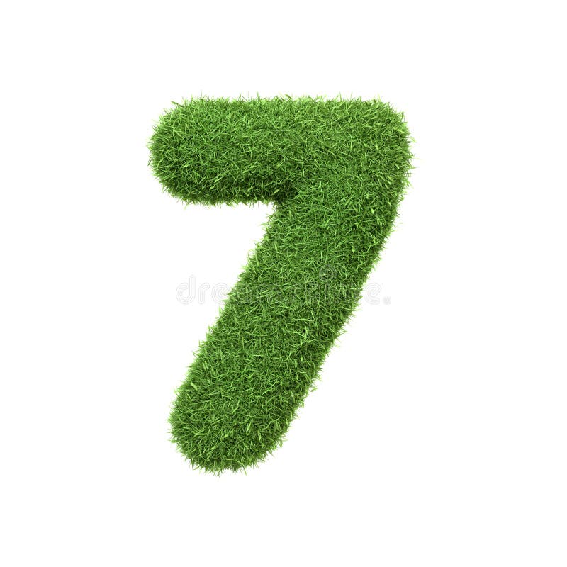 The Number 7 Shaped from Dense Green Grass, Set Against a Pure White ...