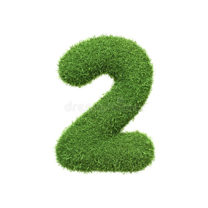 The Number 2 Shaped from Dense Green Grass, Set Against a Pure White ...