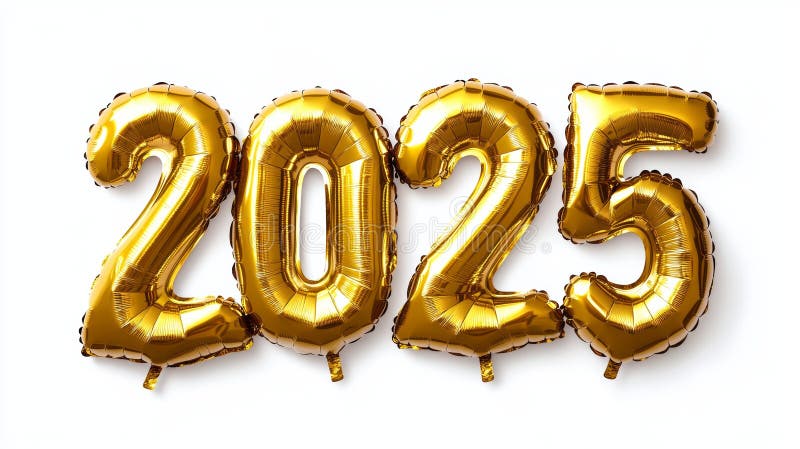 Number 2025-shaped Gold Balloons on a Transparent or White Backdrop ...
