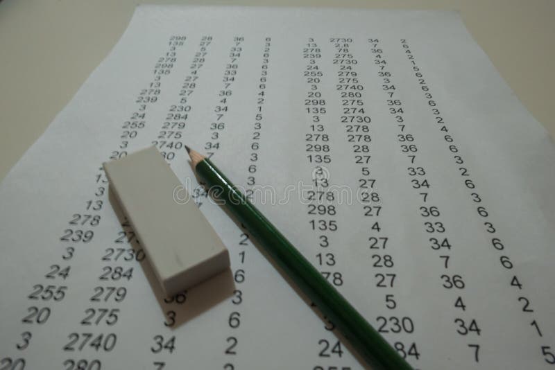 Number Sheet Close-up with Pencil and Eraser Stock Photo - Image of ...
