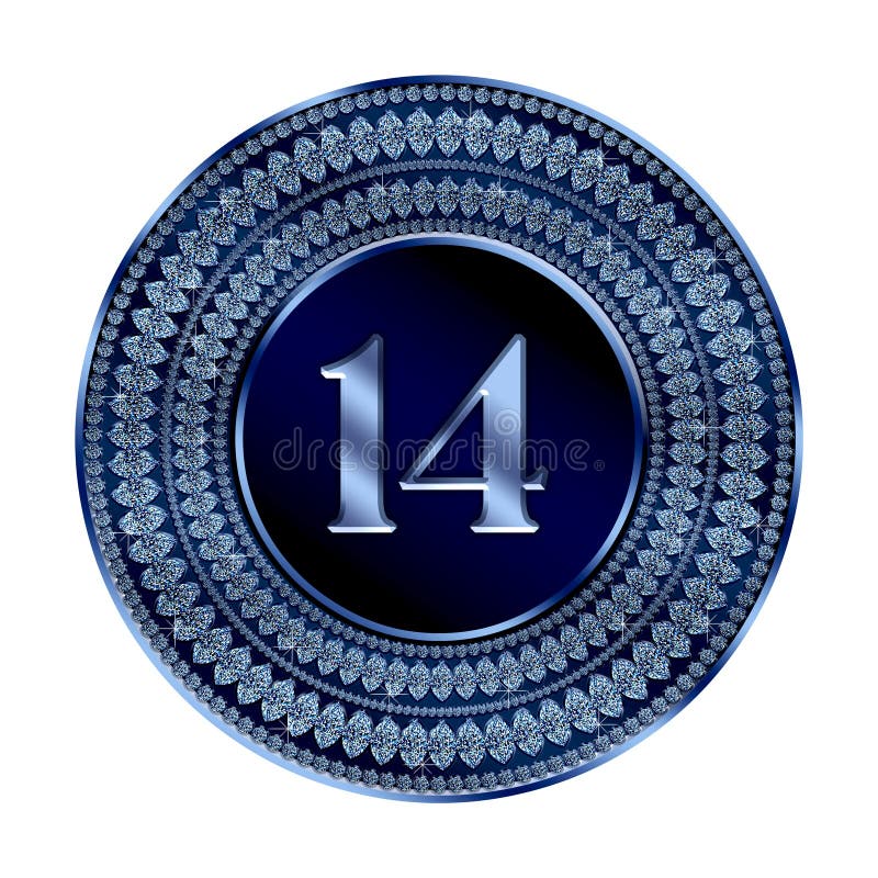 The Number "14" in Silver Against a Dark Blue Background. Stock ...