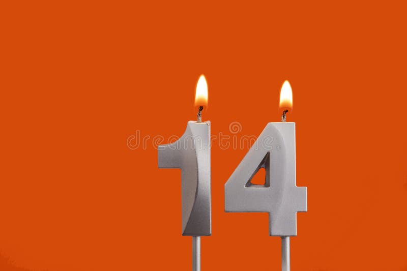 Number 14 - Silver Anniversary Candle on Orange Background Stock Image ...
