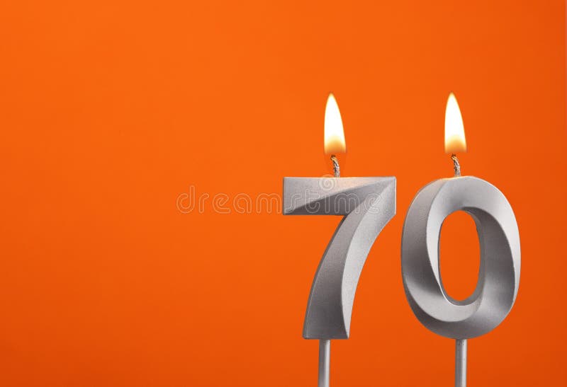 Number 70 - Silver Anniversary Candle on Orange Background Stock Photo ...