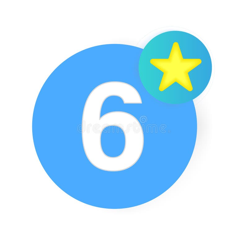 Number Six Badge. Blue Circle. Yellow Star. Vector Icon Stock ...