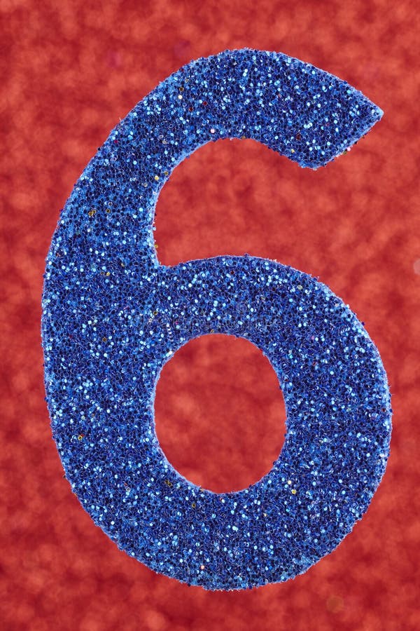 Number Six Blue Color Over a Red Background. Anniversary. Stock Photo ...