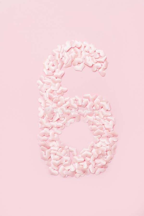 Number Six Collected from Decorative Pink Hearts. Isolated on Pink ...