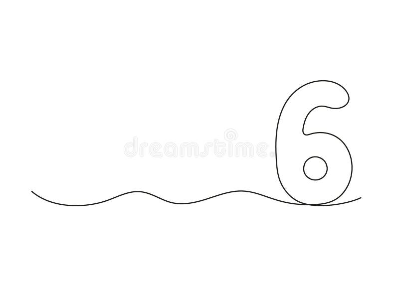 Number Six, Continuous One Line Drawing. Black Hand Drawn Single ...