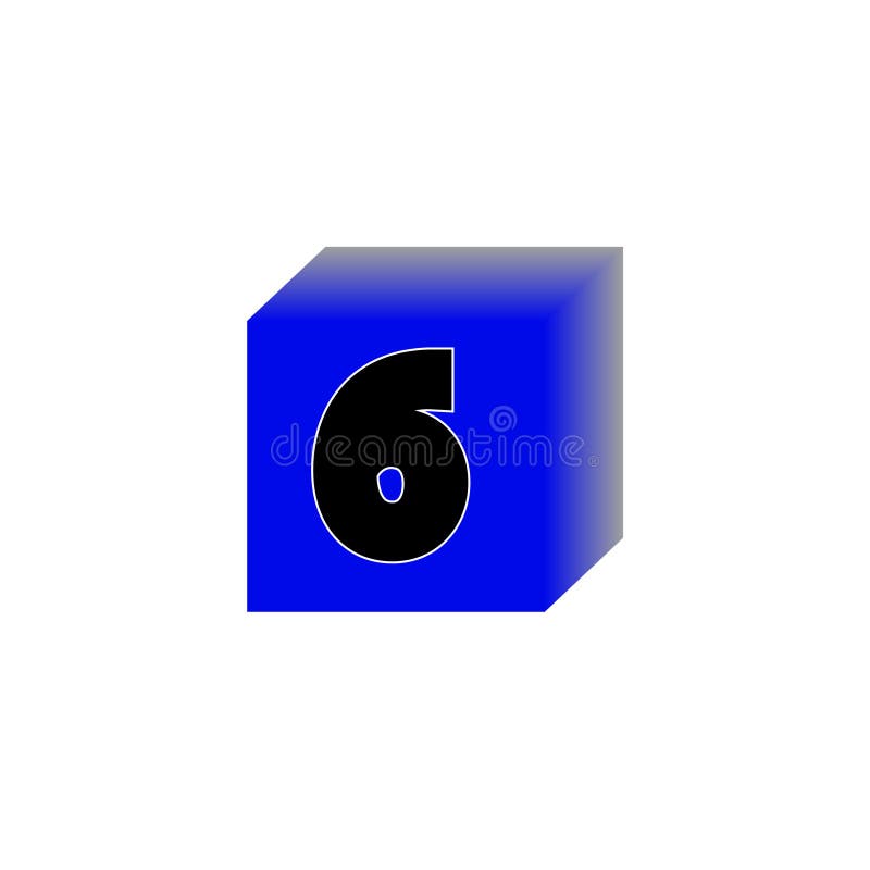 Number Six Cube. Blue Numeric Block. Black Bold Figure. Vector Box ...