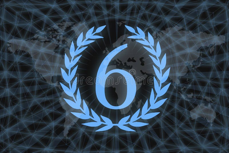 Number Six in a Laurel Wreath on a Dark Background with a World Map ...