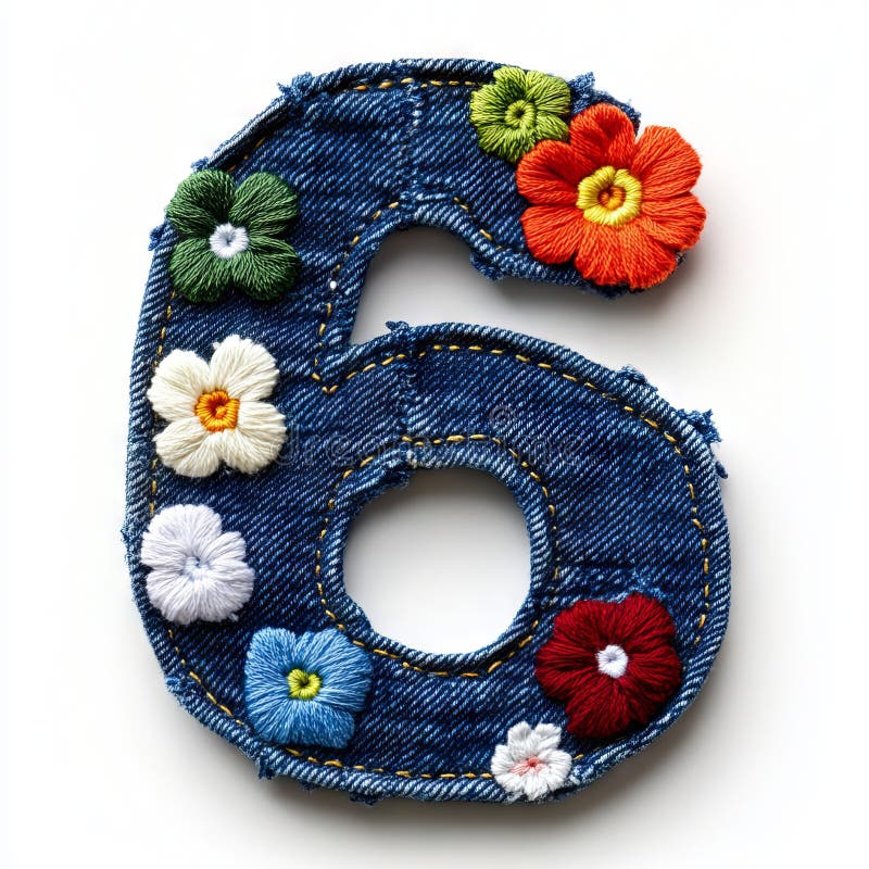 A Number Six Made Out of a Pair of Jeans with Flowers on it Stock Photo ...